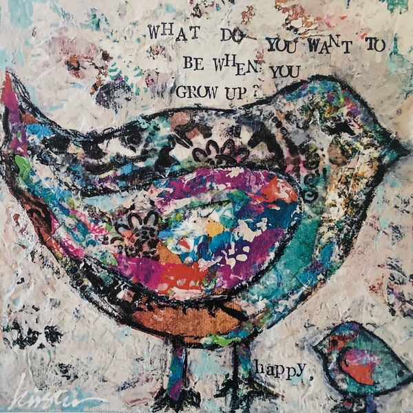 Mixed Media Bird - Etsy