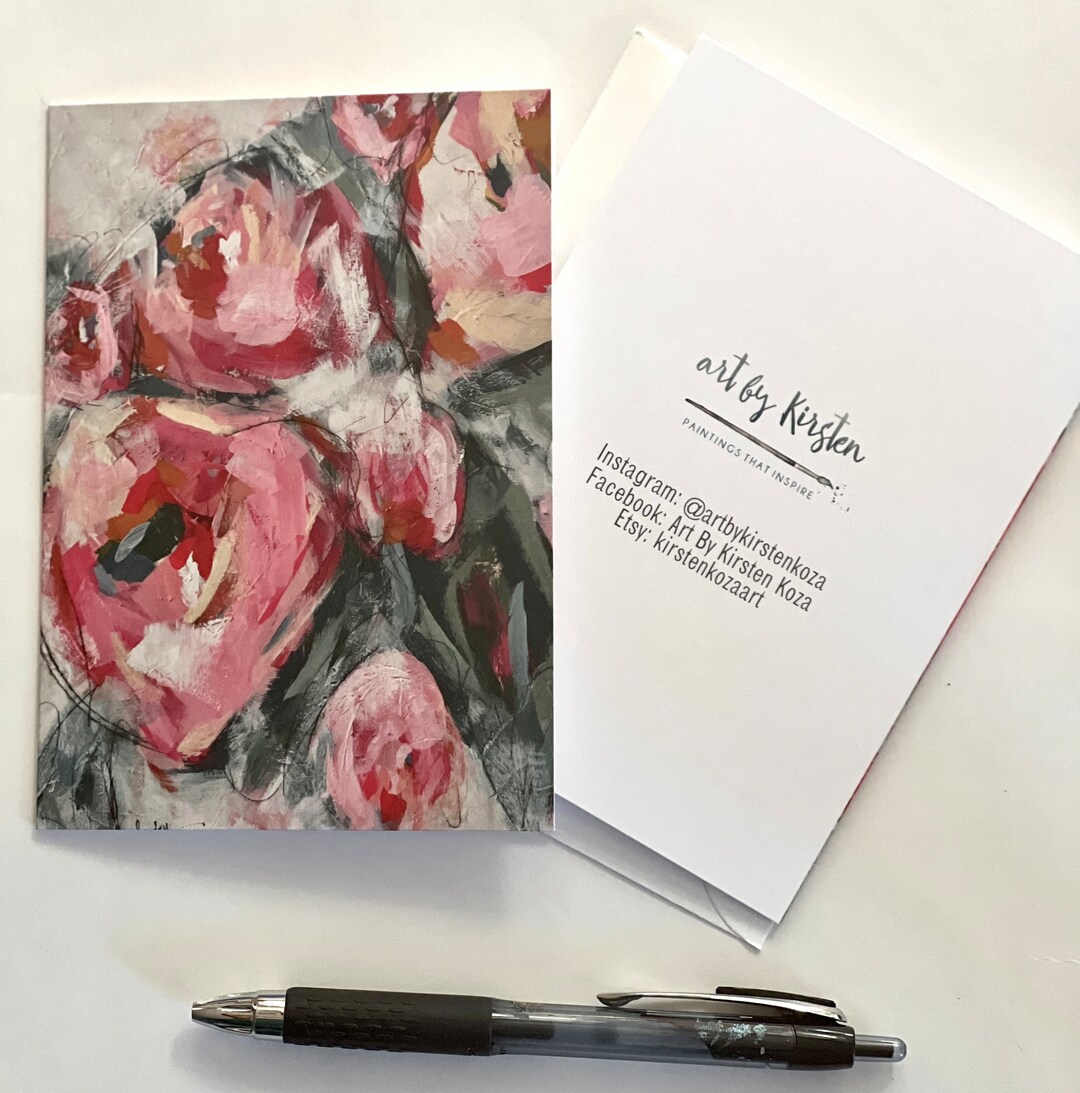 Abstract Floral, Peonies, Note Cards, Art Print Card, Stationery, Fine ...