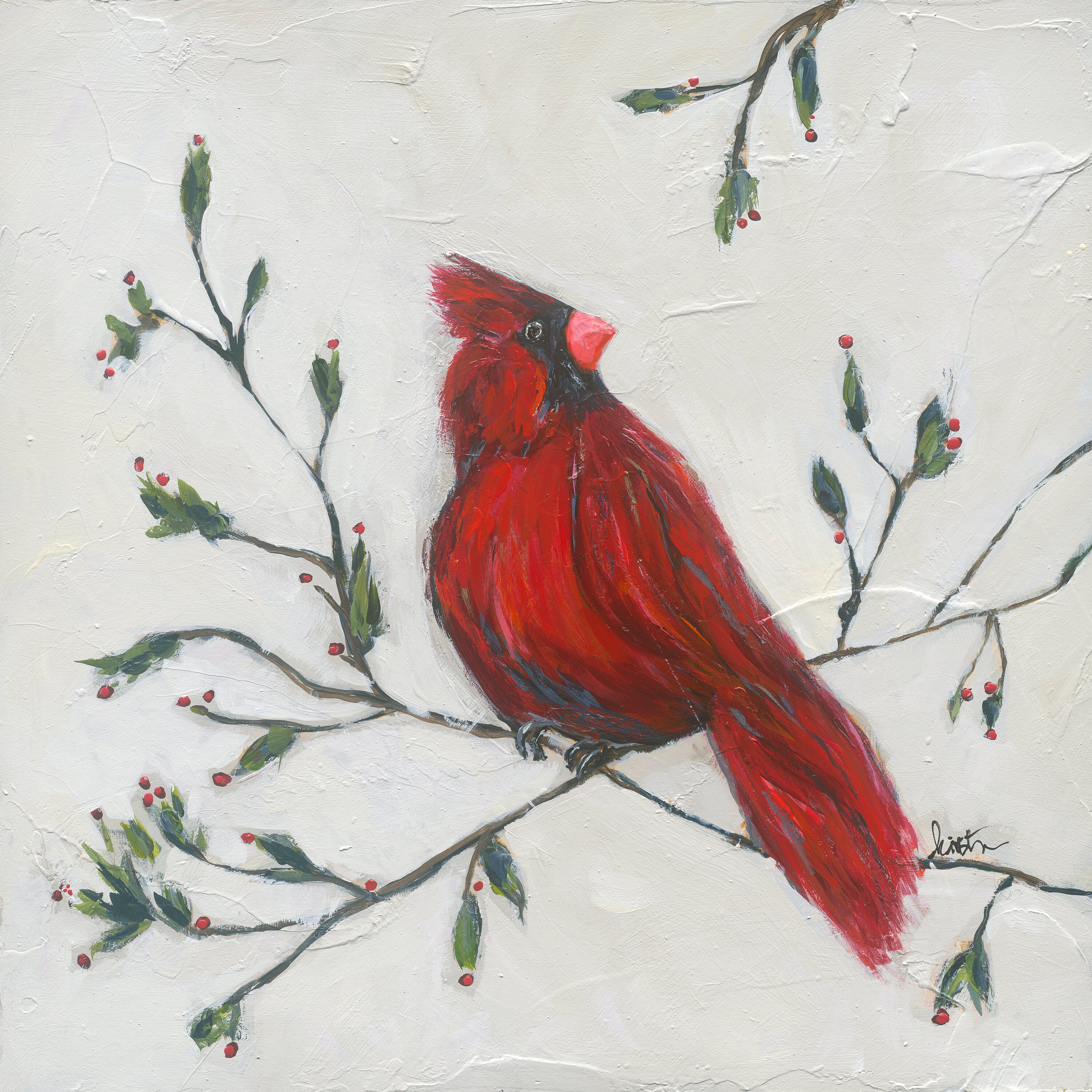 Red Cardinal Art Print: Textured Acrylic Painting Style - Etsy