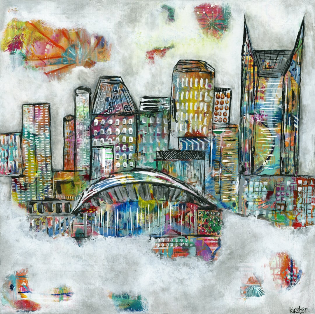 Nashville Skyline Canvas Print Colorful Music City Art Etsy