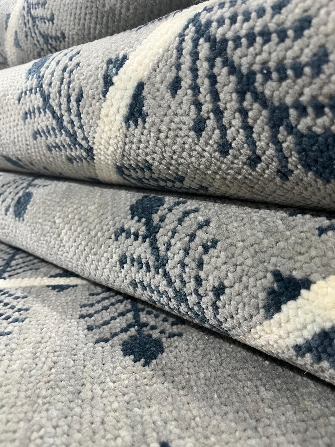 Hand Knotted Gray Blue Wool Rug | Modern Flat Weave Carpet | Handmade ...