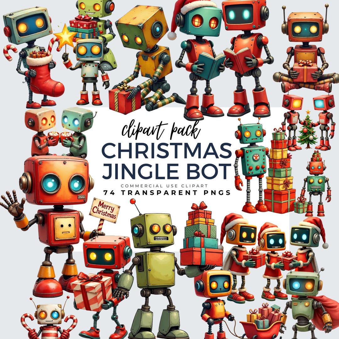 Christmas Robot Clipart: Jingle Bot PNG Images (digital Download) - Etsy
