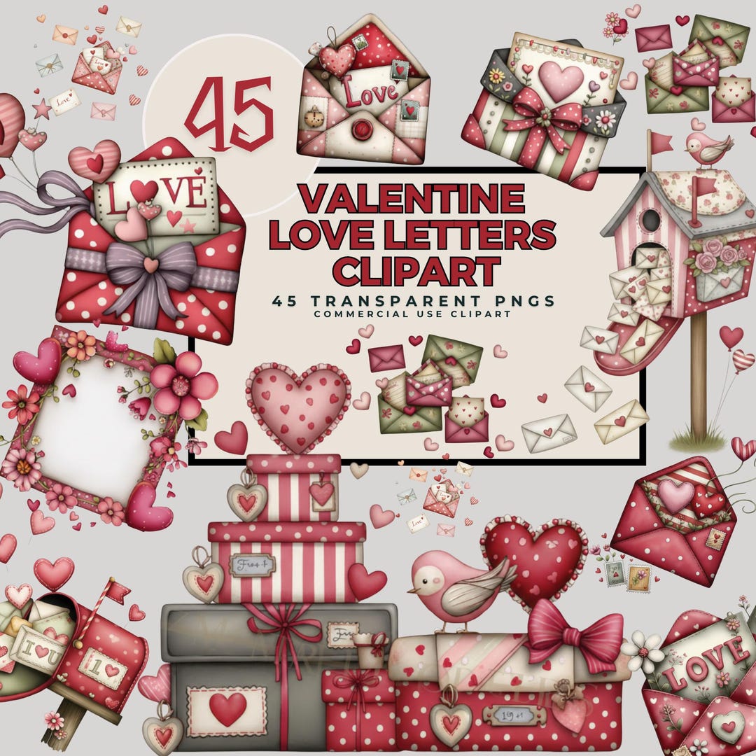 Valentine Love Letters Clipart - 45 Pink Heart Clipart & Romantic ...