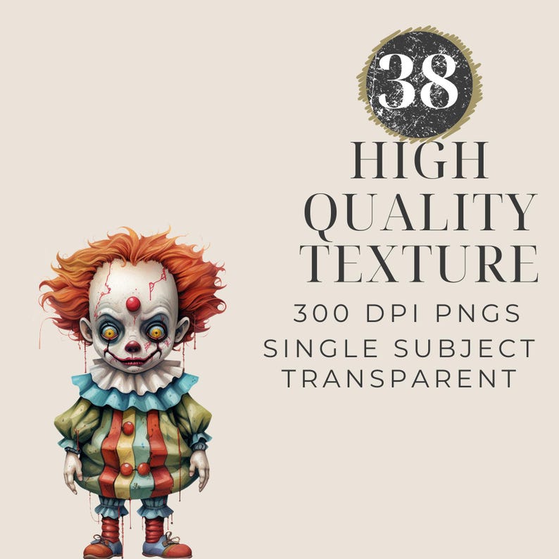 Creepy Clown Clipart: Spooky Halloween Circus PNG Images (12x12 Inch ...