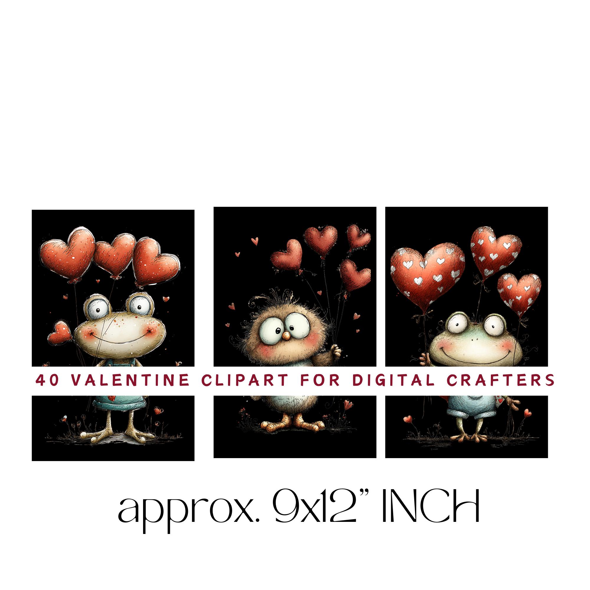 Valentine Clipart – Whimsical Heart Animals PNG – 40 Designs 9x12 Inch ...