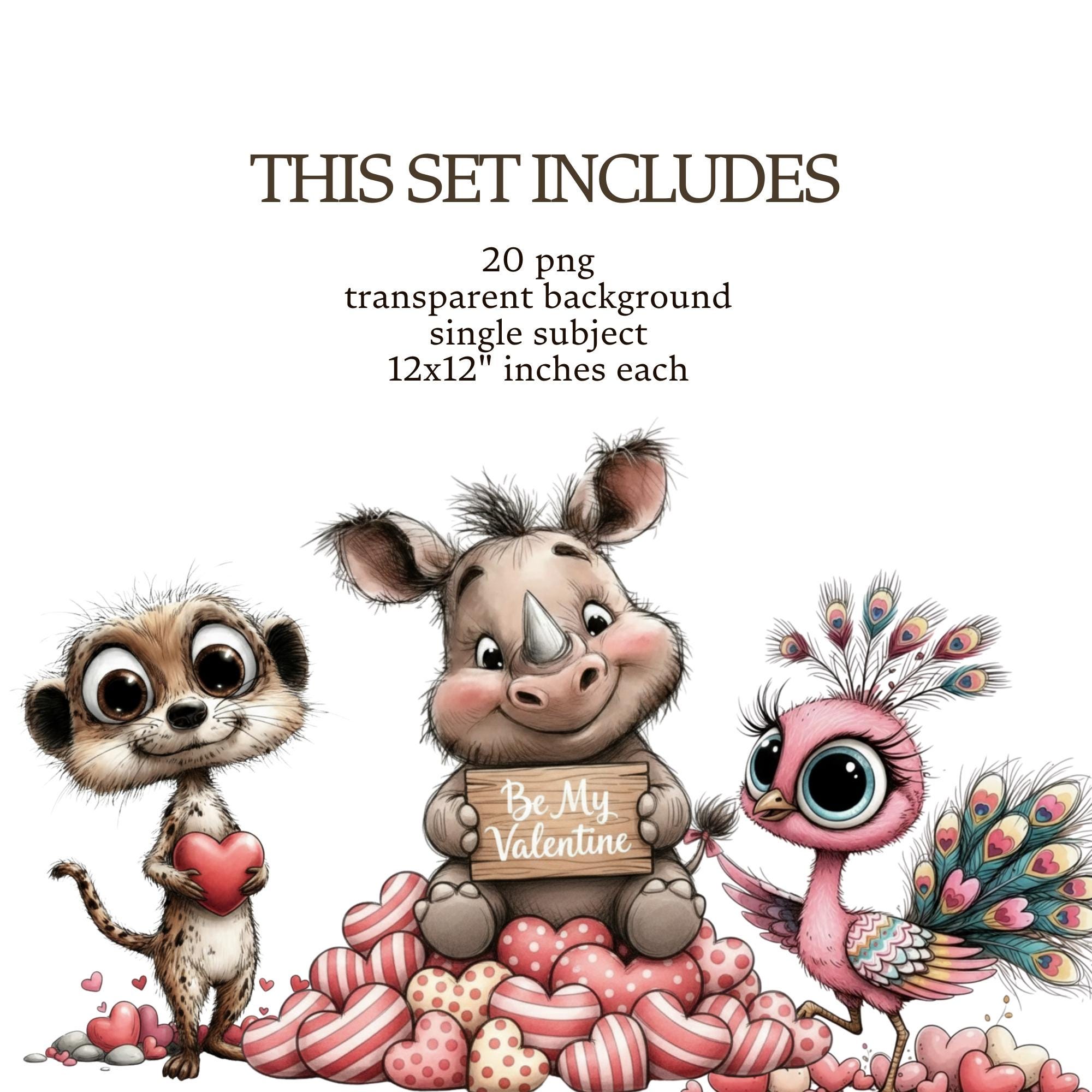Safari Valentine Clipart – Safari Animals With Hearts PNG – 20 Designs ...