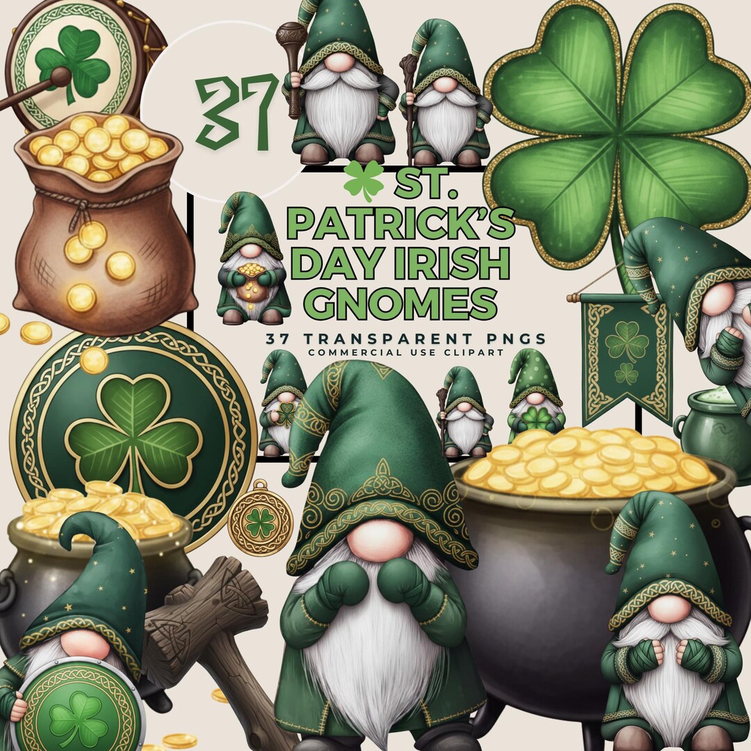 St. Patrick’s Day Irish Gnomes Clipart Set –gnome PNG – 37 Designs ...
