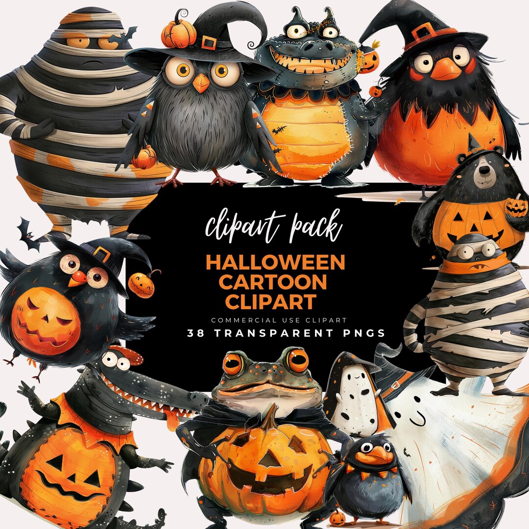 Halloween Clipart: Spooky Character PNG Images (12x12 Inch Digital ...
