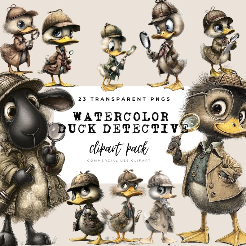 Duck Detective Clipart: 23 Watercolor PNG Images (digital Download ...