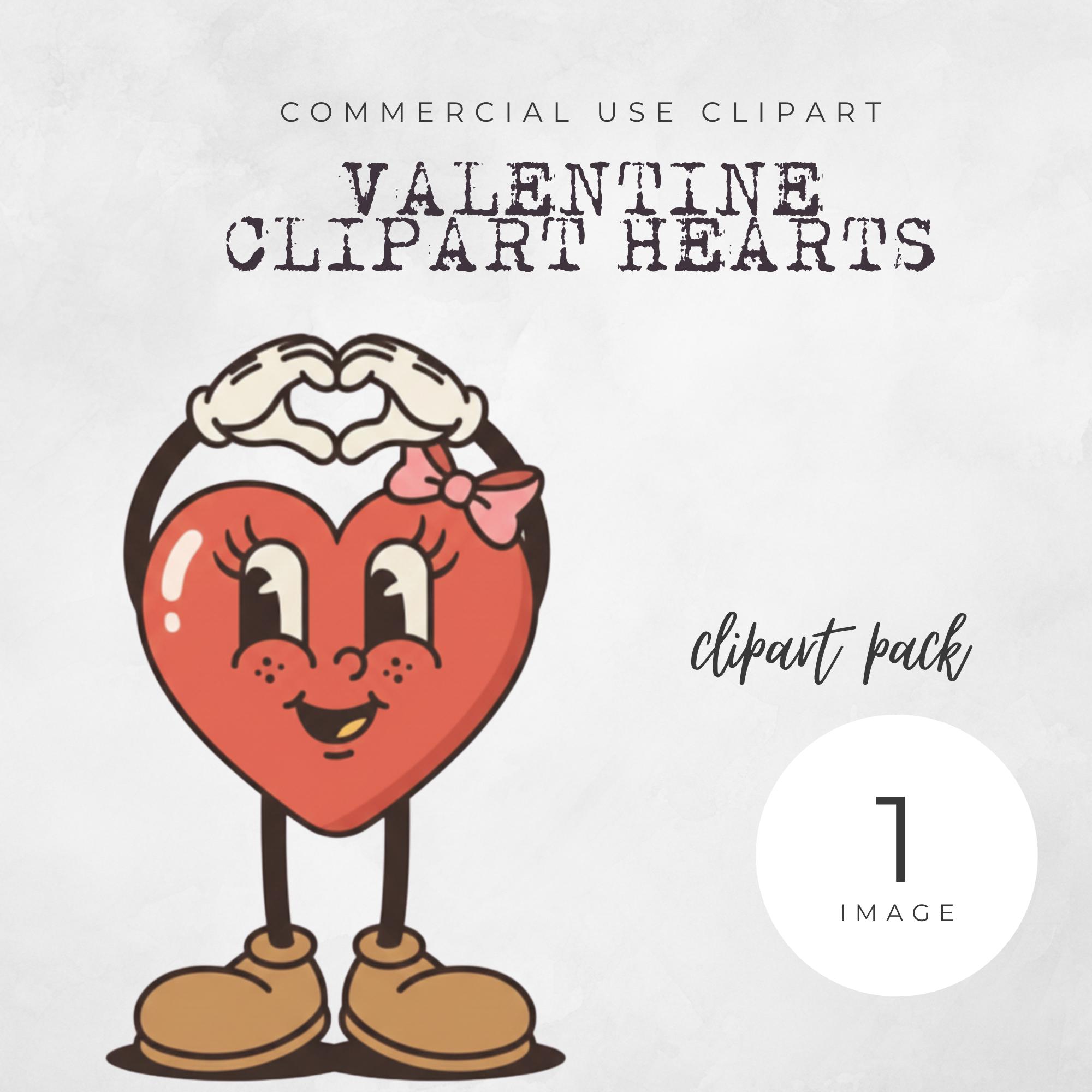Retro Valentine Heart Clipart – Cartoon PNG Designs (digital Download ...