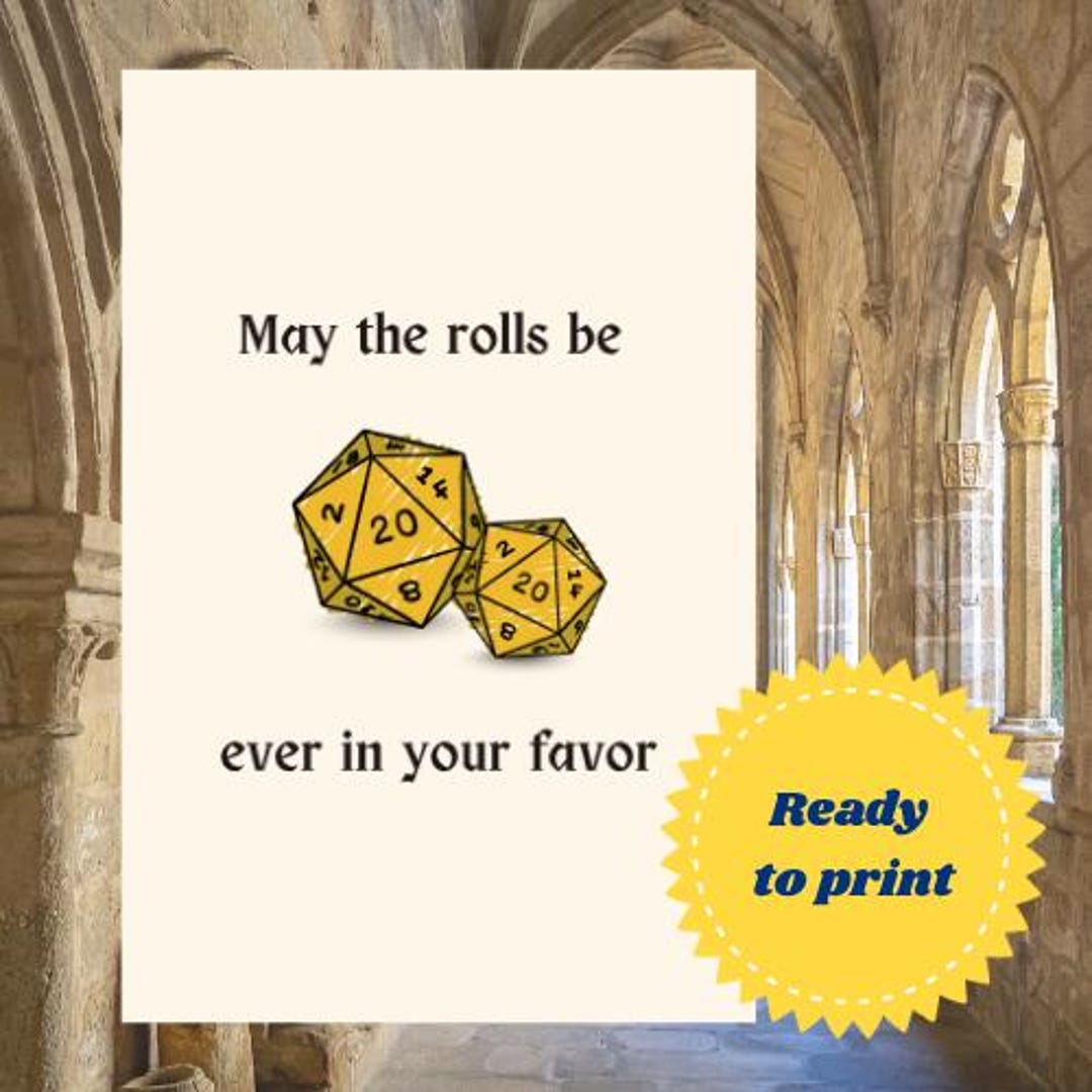 PRINTABLE Dungeons and Dragons D20 Card | D&D Themed | Dnd Role Playing ...