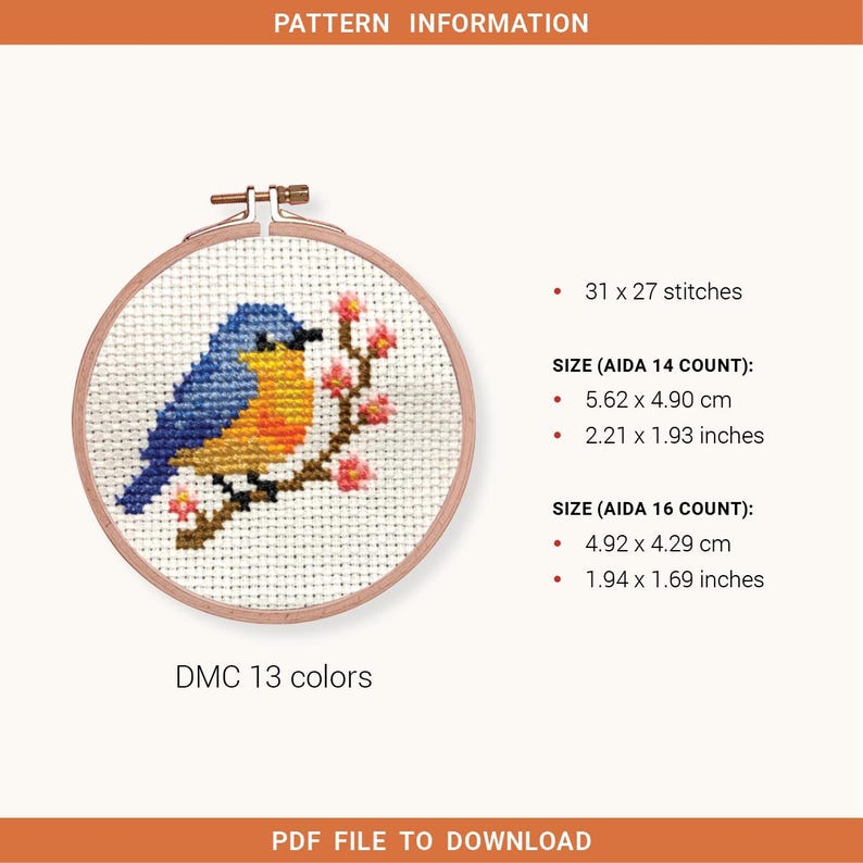 Tiny Bird Cross Stitch Pattern PDF – Mini Bird Embroidery PDF - Instant ...