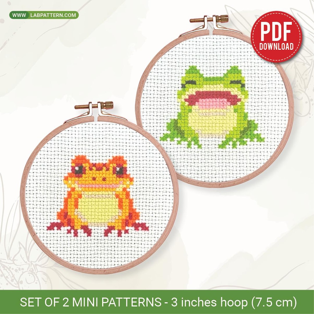 Frogs Cross Stitch Pattern PDF Bundle – Set 2 Orange, Green Frog ...
