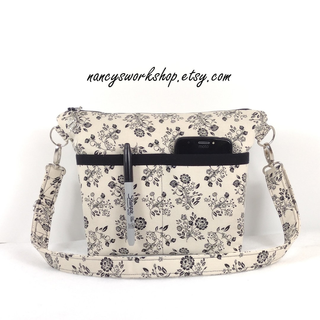 Woman's Cross Body Purse, Handmade Cross Body Purse, Cream and Black ...
