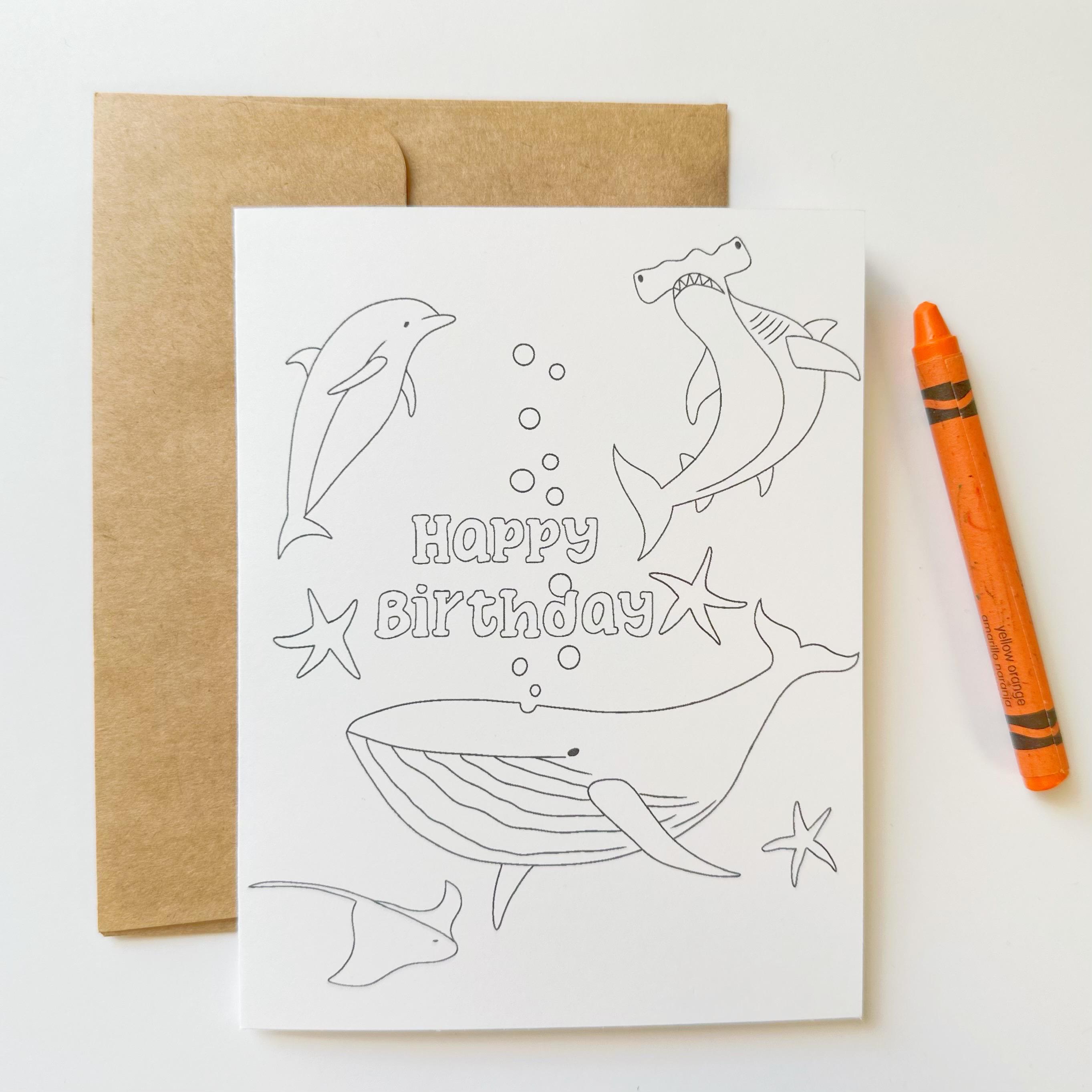 Kids Birthday Coloring Cards: Animals & Vehicles Theme - Set of 5 - Etsy