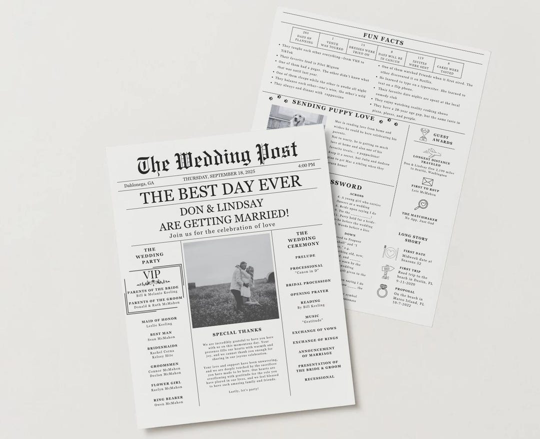 Custom Wedding Newspaper | Digital Printable - Etsy