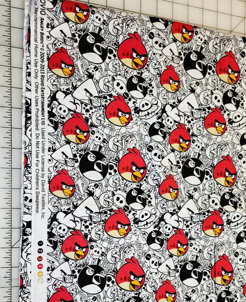 ANGRY BIRDS Fabric Yardage Black White Red Rovio Entertainment by David ...