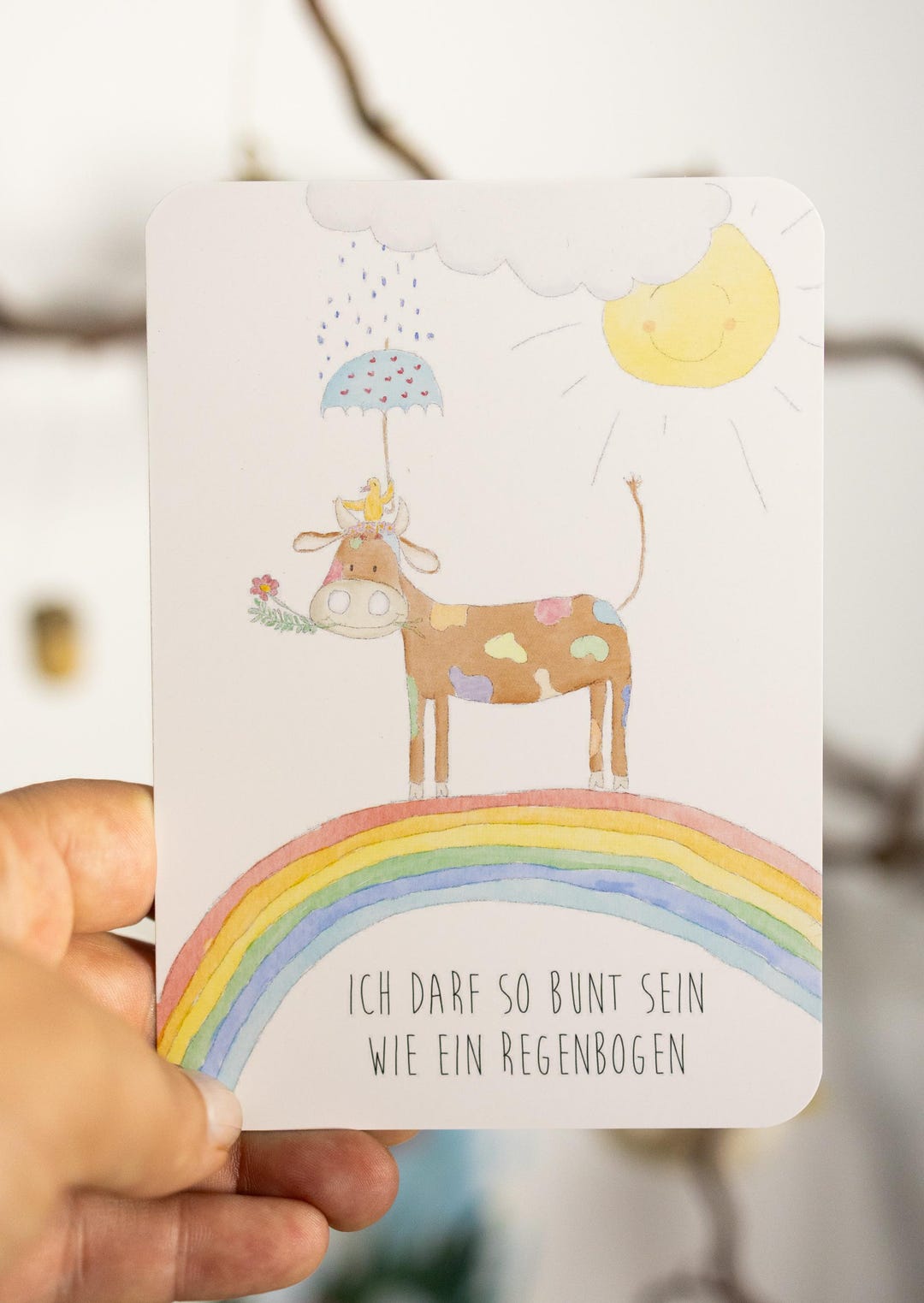Affirmation Card Cow – Encouragement Card Rainbow – Postcard A6 ...