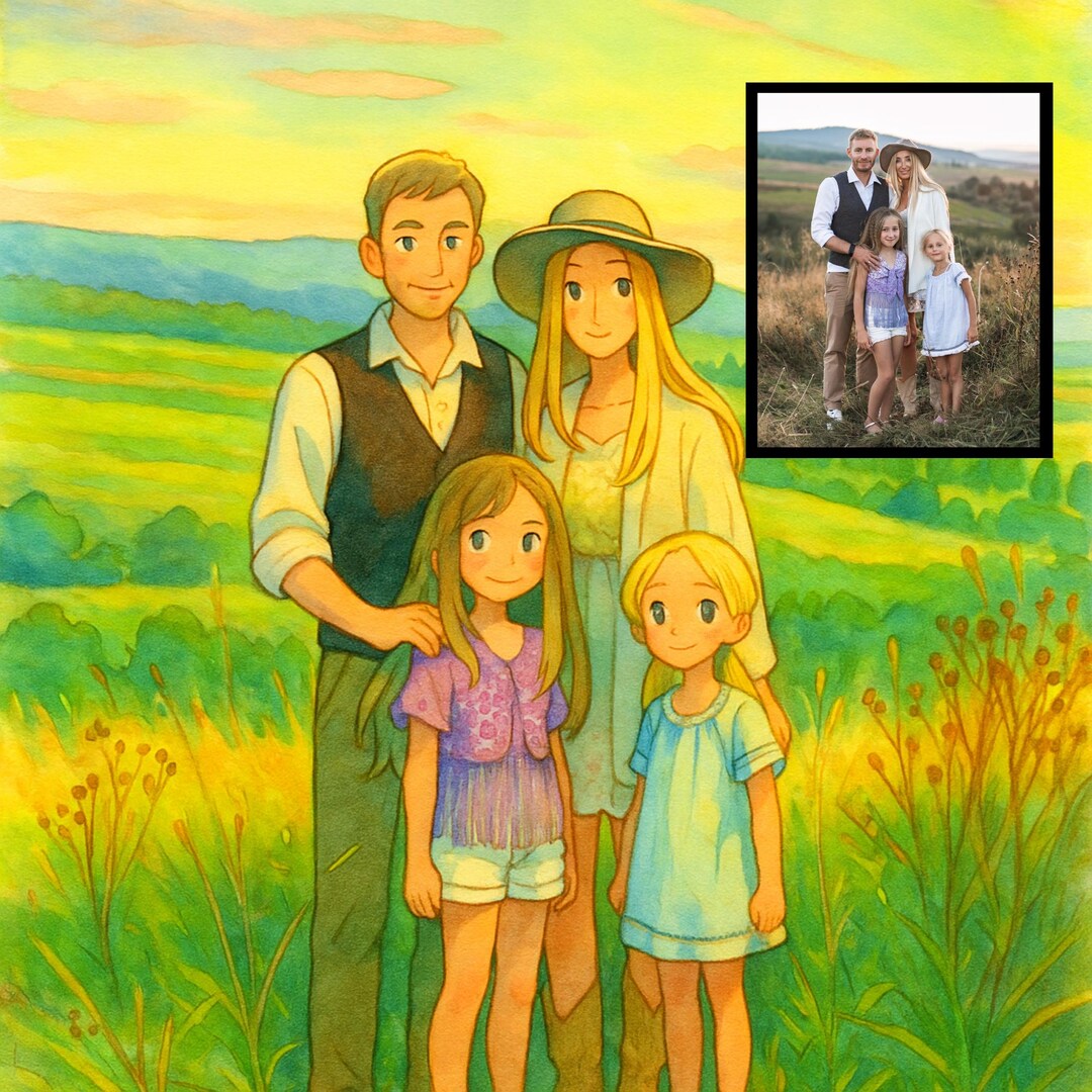 Custom Anime Family Portrait – Whimsical Cartoon Style Illustration ...