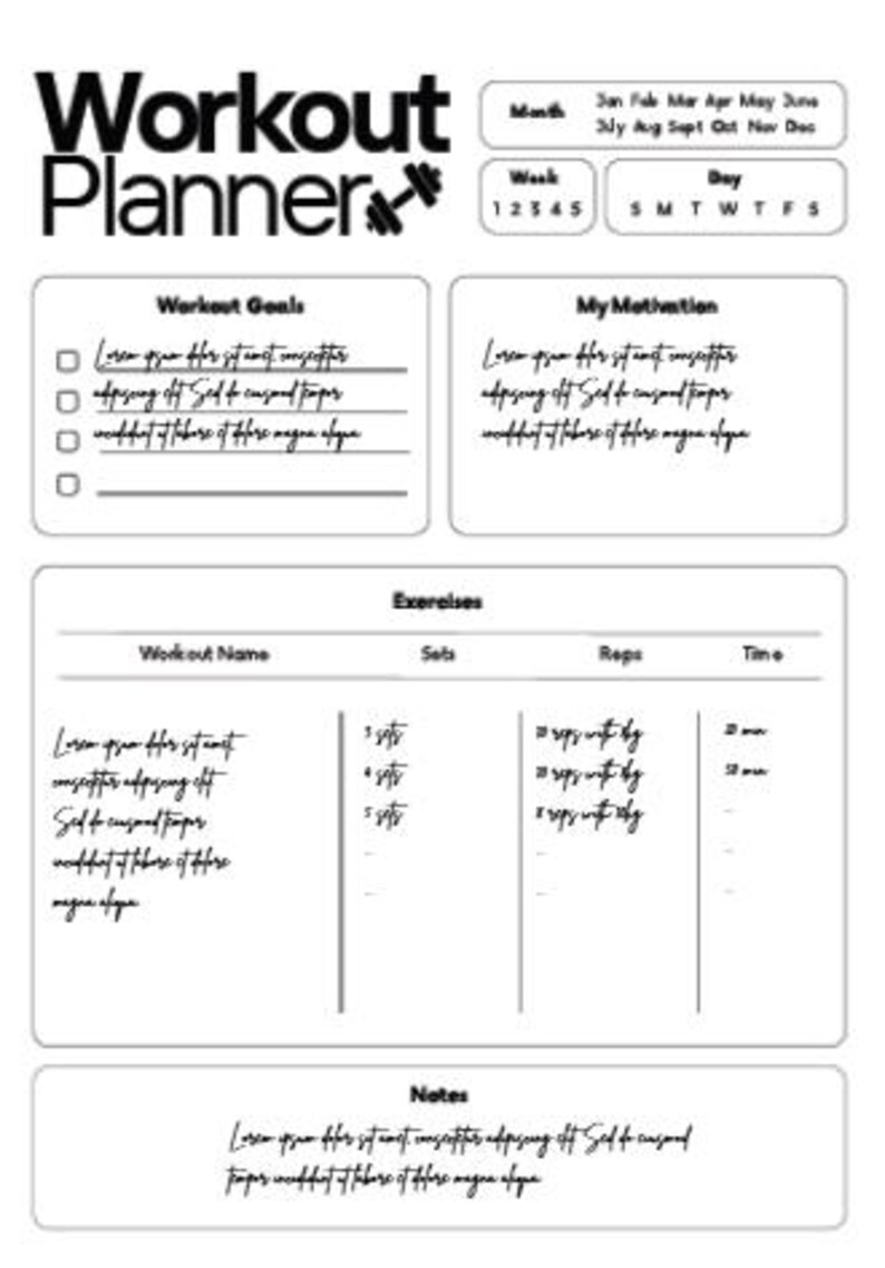 Workout Tracker Fitness Planner Gym Logbook Monthly Tracker Strength ...