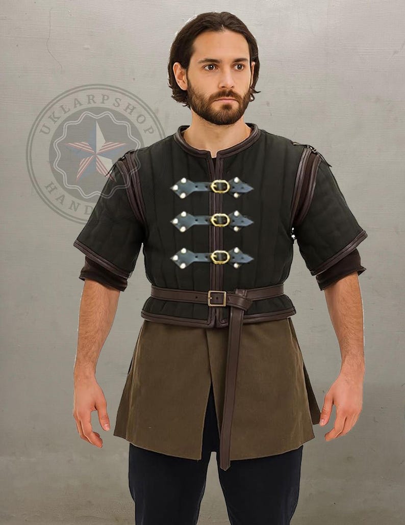 Medieval Gambeson Jacket With Leather Trim – Viking Padded Armor ...