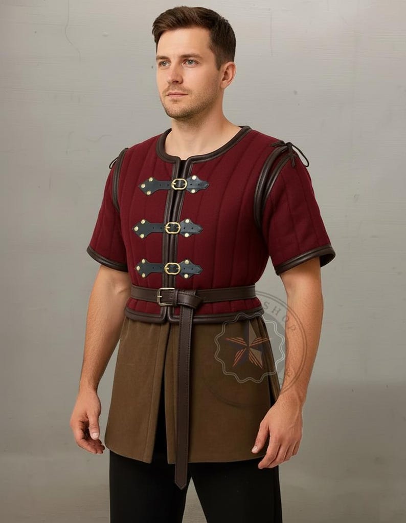 Medieval Gambeson Jacket With Leather Trim – Viking Padded Armor ...