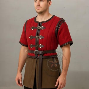 Medieval Gambeson Jacket With Leather Trim – Viking Padded Armor ...