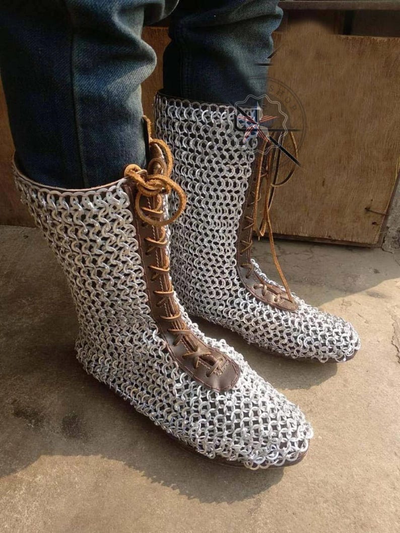 Medieval Leather Boots With Chainmail Armor - Authentic Viking ...