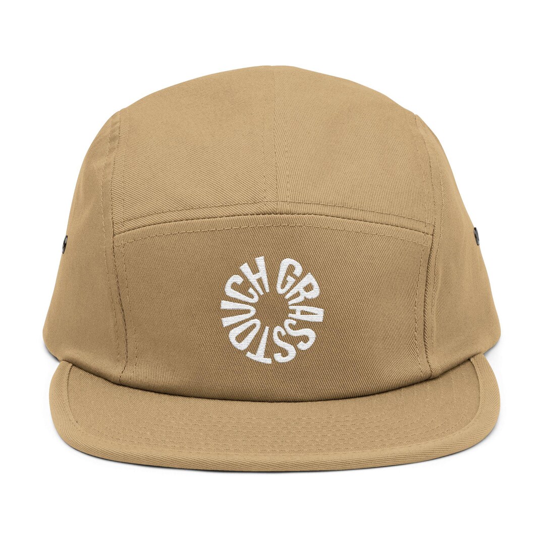 Embroidered "touch Grass" 5 Panel Cap, Red Moth Design - Etsy