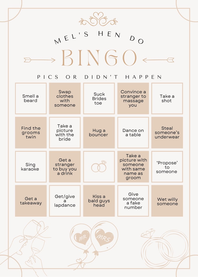 Personalised Hen Party Bingo Game | Custom Bachelorette Activity ...