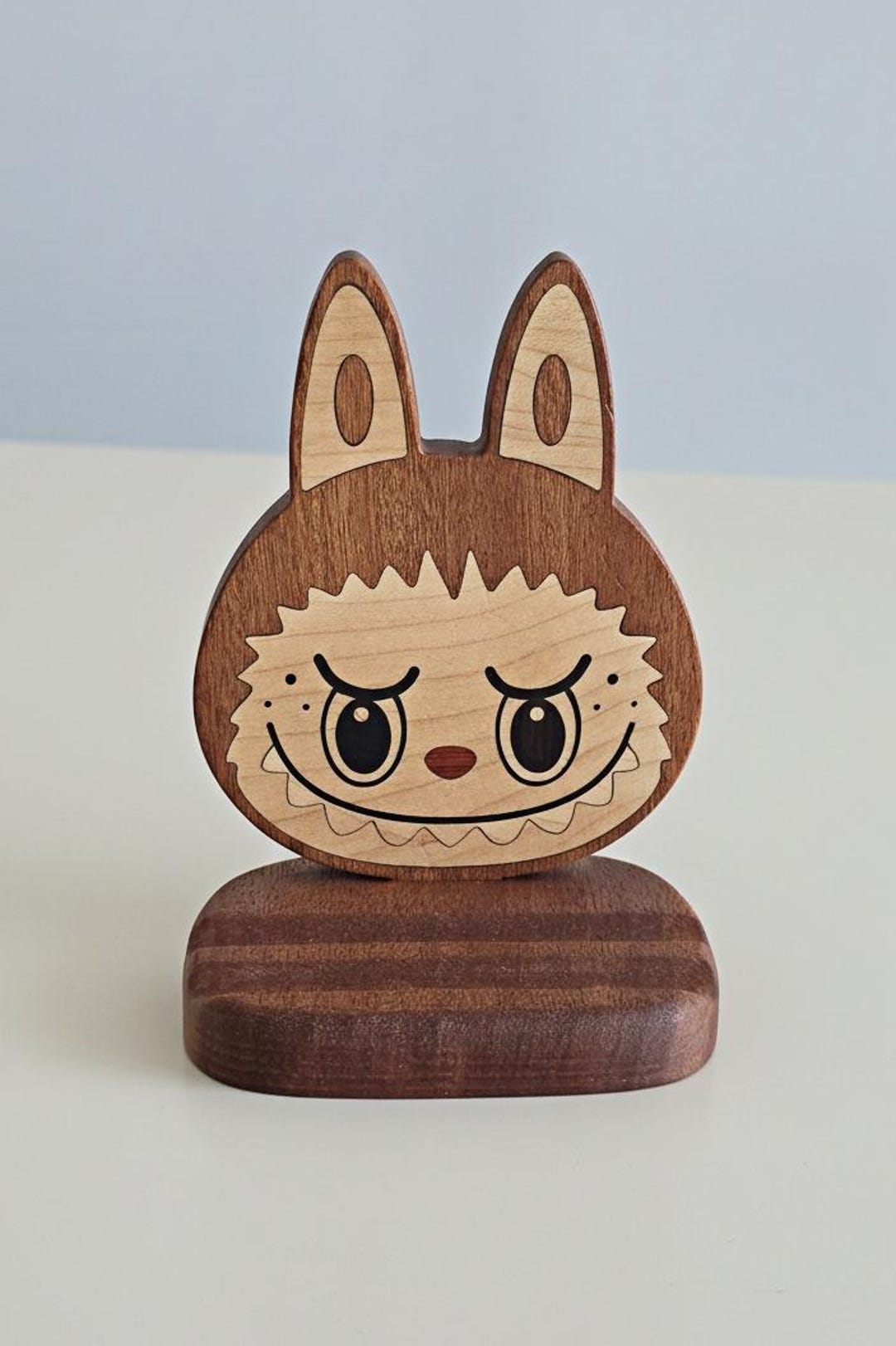 Labubu Monster Walnut Wood Phone Holder, Labubu Phone Accessory, Wooden ...