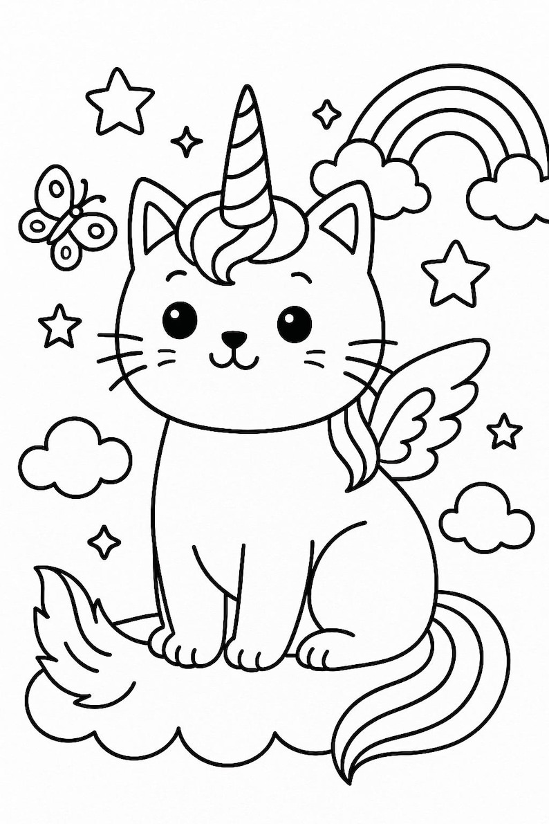 Coloring Pages for Anyone | Caticorn | Magical Cats | Unicorn Cats ...