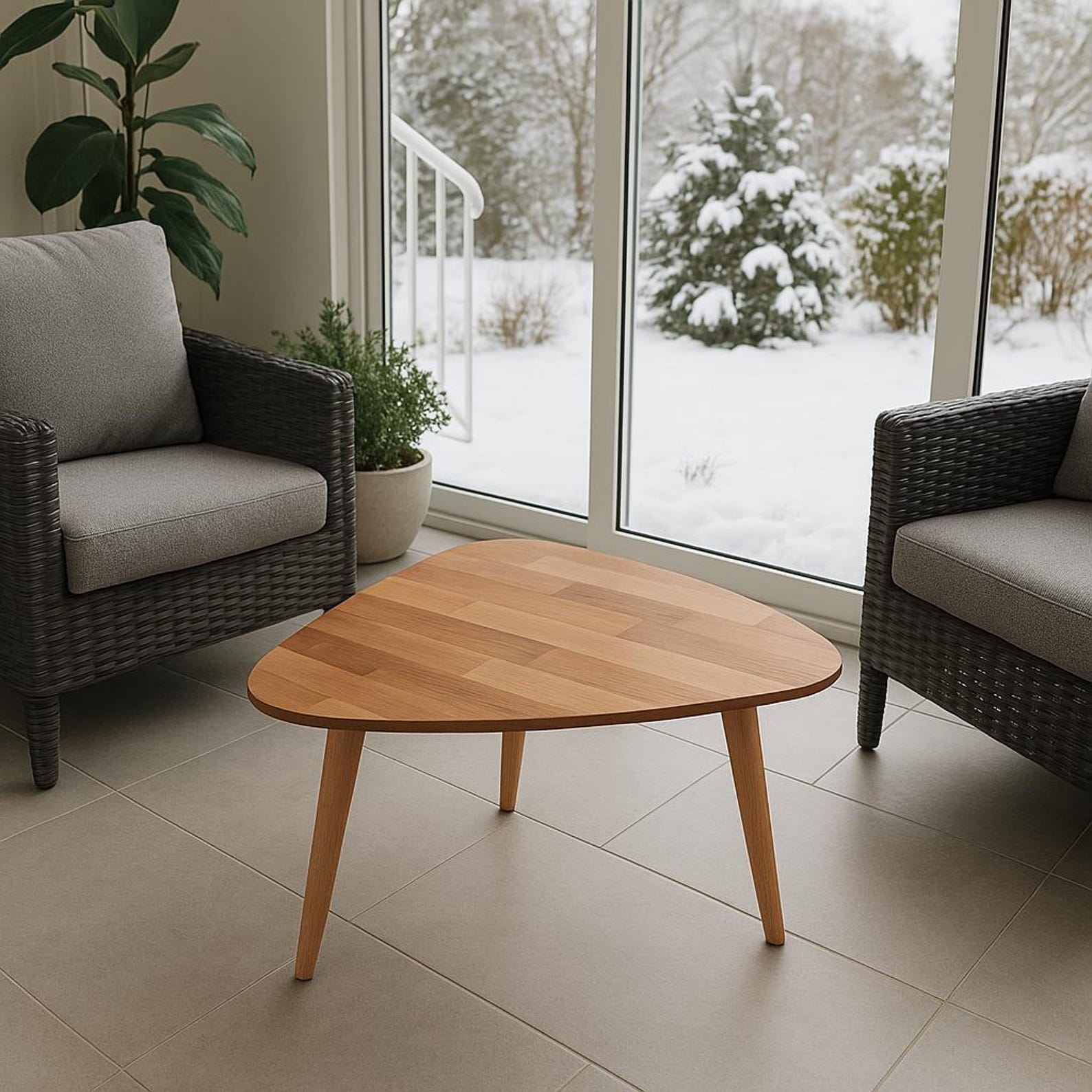 Mid-century Modern Triangle Wooden Coffee Table – Small Accent Side ...