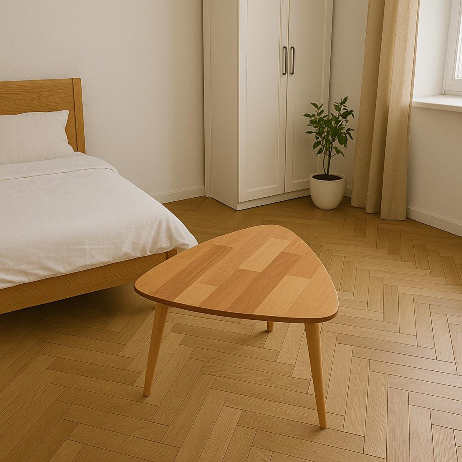 Mid-century Modern Triangle Wooden Coffee Table – Small Accent Side ...
