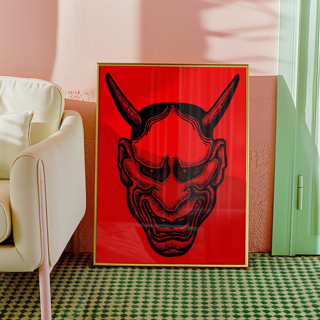 Hannya Noh Demon Mask Poster Print | Japanese Oni Artwork | CUSTOM ...
