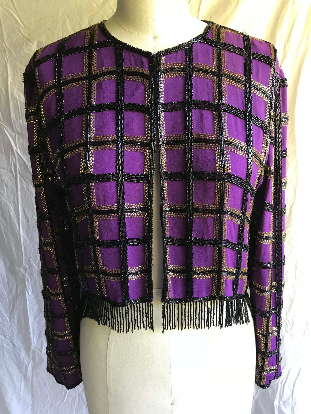 90s Vintage Purple Silk Beaded Jacket - Della Rougagalli, Nite Line He ...