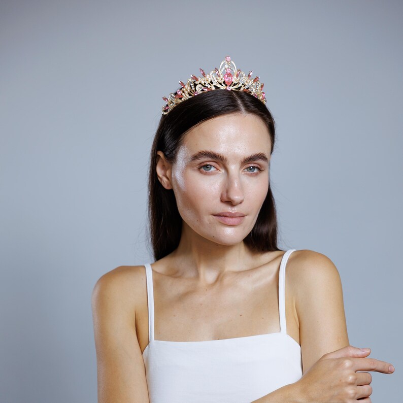 Pink Tiara, Princess Tiara, Bridal Pink Crown,rhinestone Pink Tiara ...