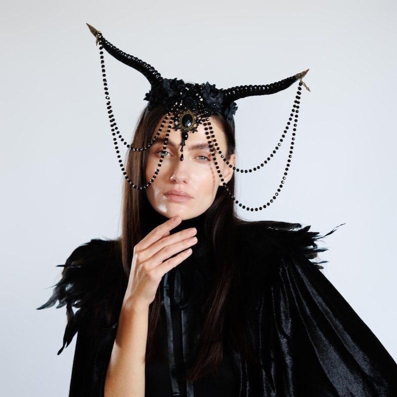 Gothic Horn Crown, Black Horn Headpiece,fantasy Horn Headpiece,demon ...
