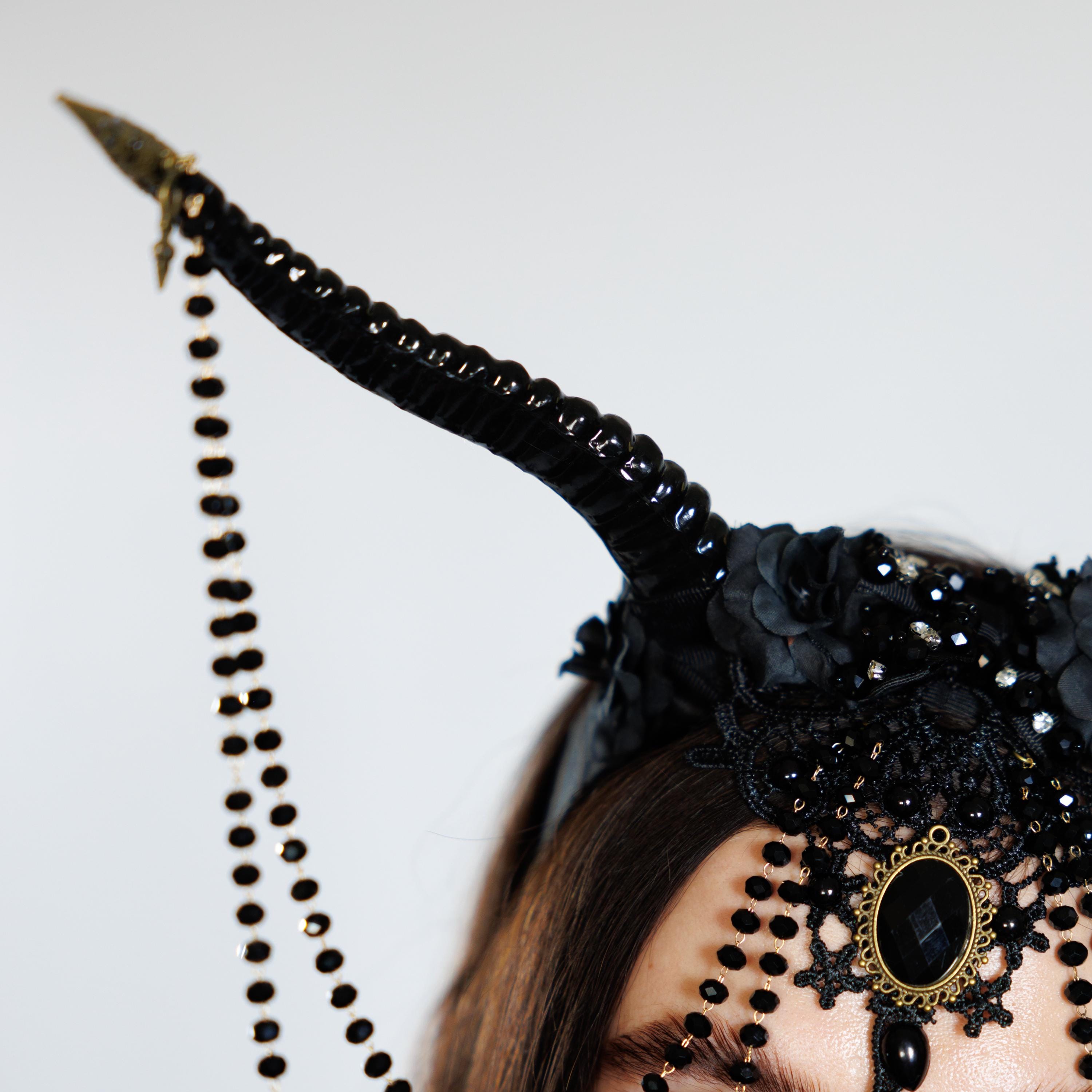 Gothic Horn Crown, Black Horn Headpiece,fantasy Horn Headpiece,demon ...
