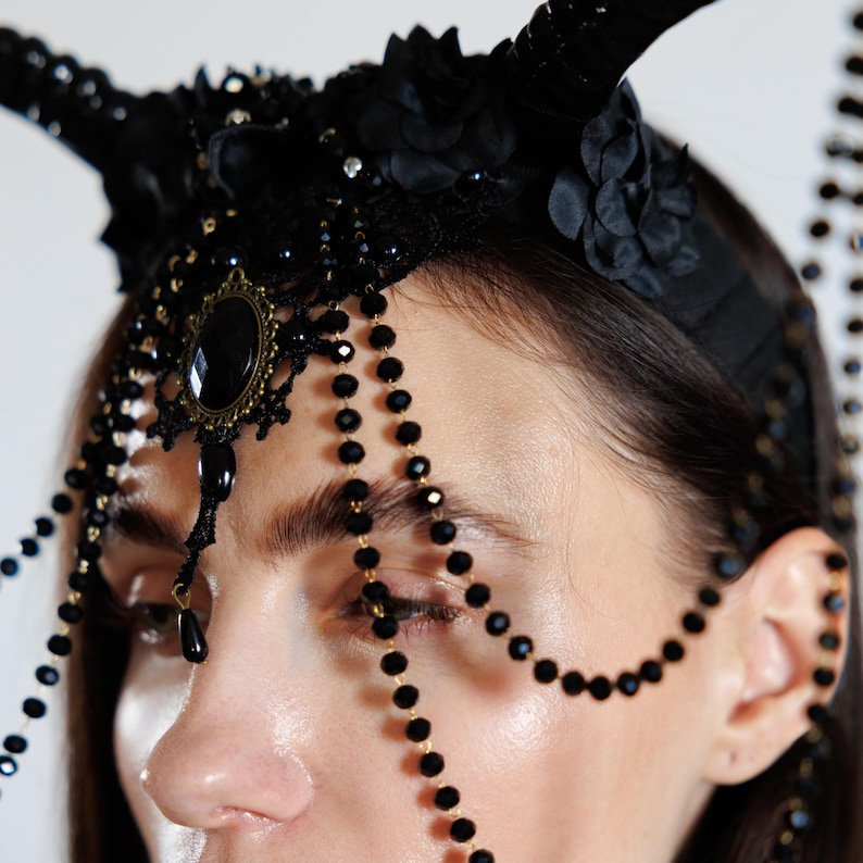 Gothic Horn Crown, Black Horn Headpiece,fantasy Horn Headpiece,demon ...
