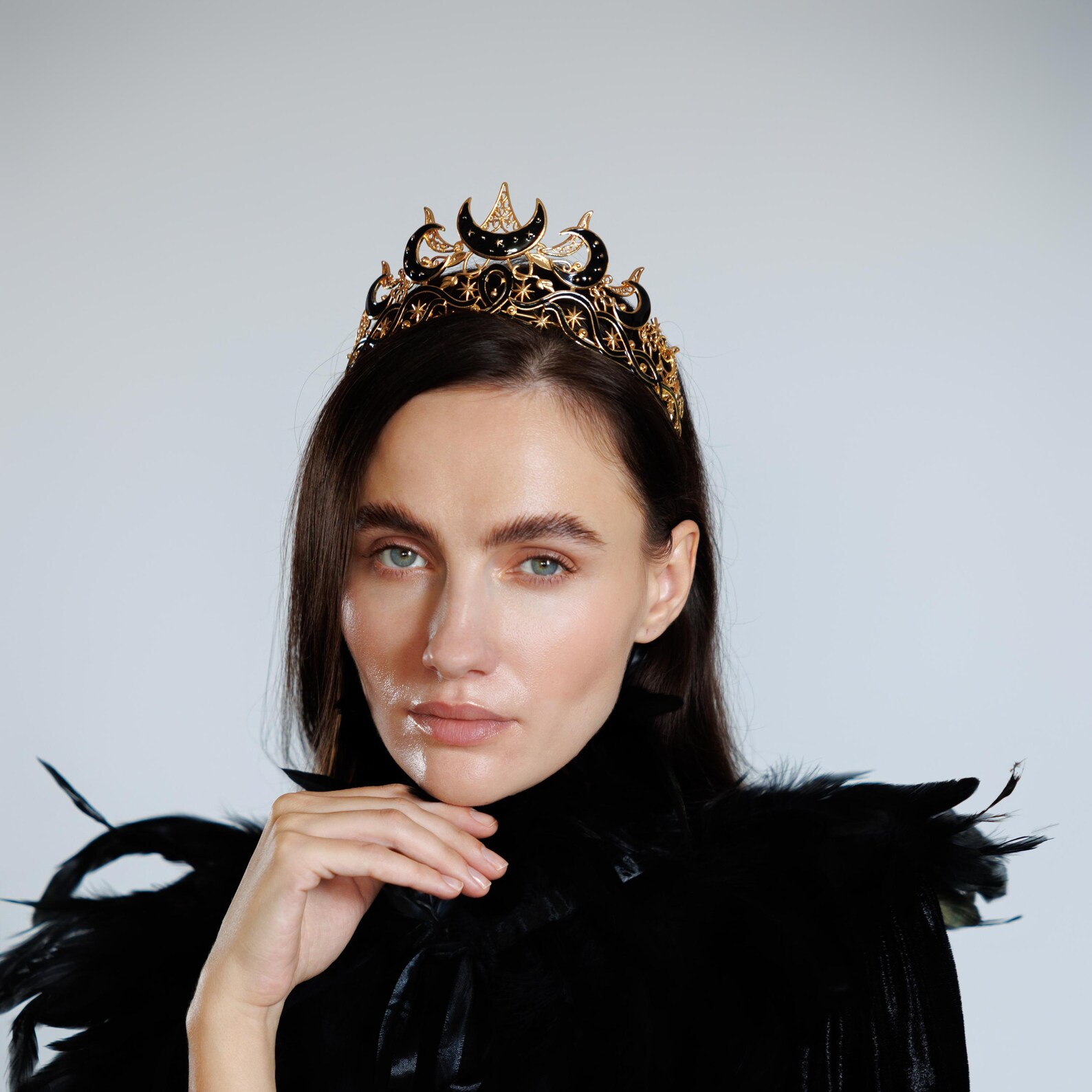 Black Moon Crown, Gothic Crown, Gold Fairy Crown, Moon Tiara Crown ...
