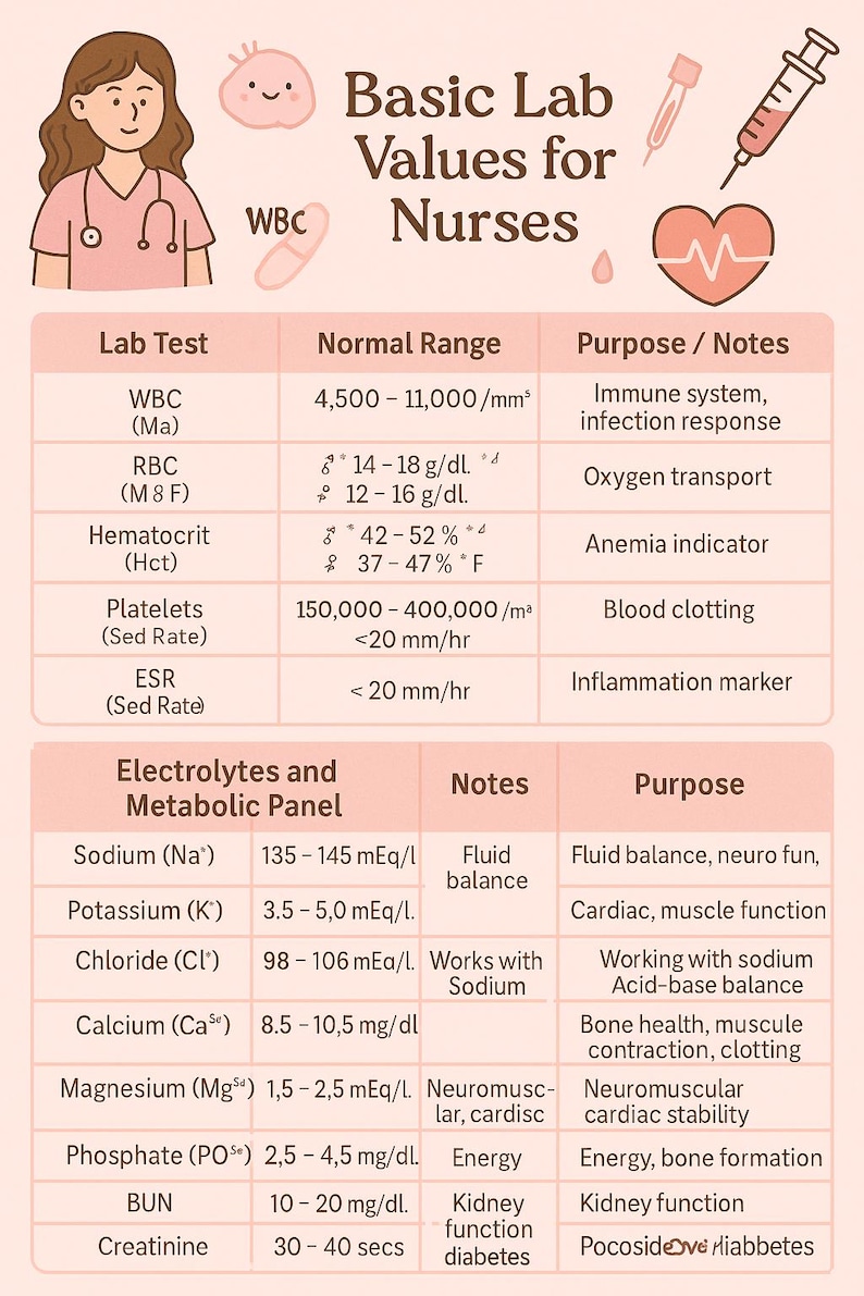 Basic Lab Values for Nurses - Etsy