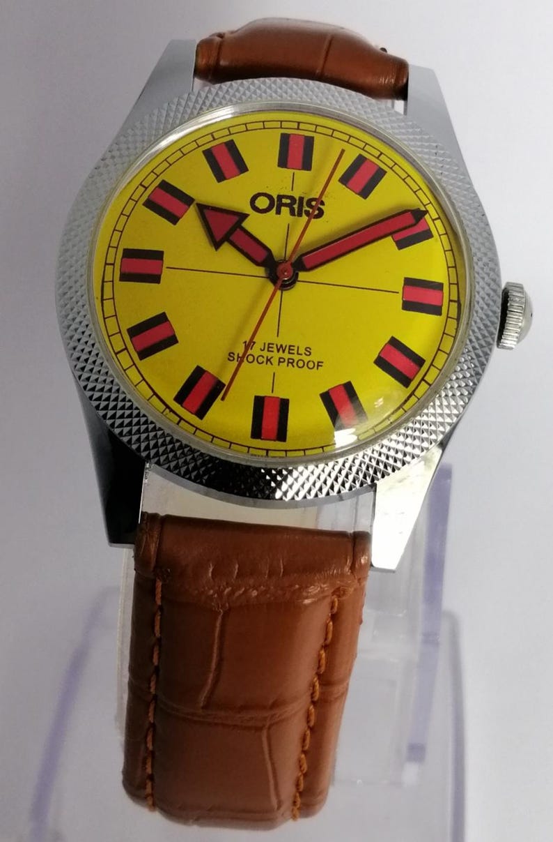 Rare Vintage Oris Yellow Dial Hand Winding FHF Movement ST-96 Swiss ...