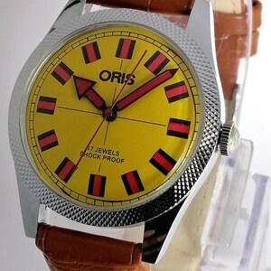 Rare Vintage Oris Yellow Dial Hand Winding FHF Movement ST-96 Swiss ...