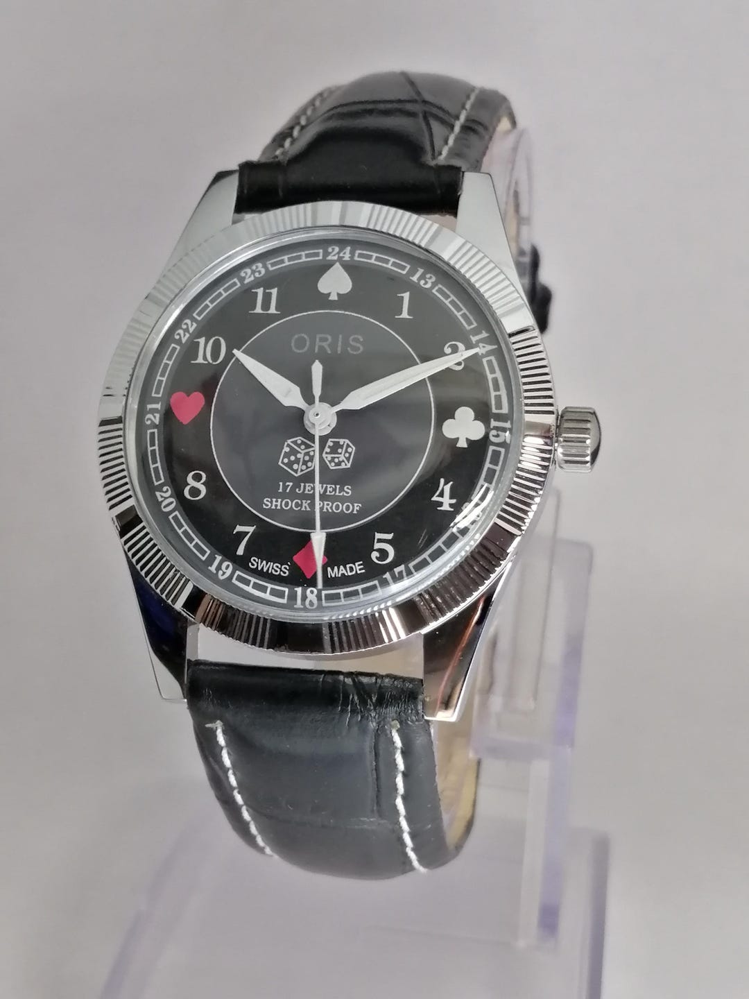 Rare Vintage Oris Black Dial Cards Theme Hand Winding FHF Movement ST-96 Swiss Mens Wrist Watch ...