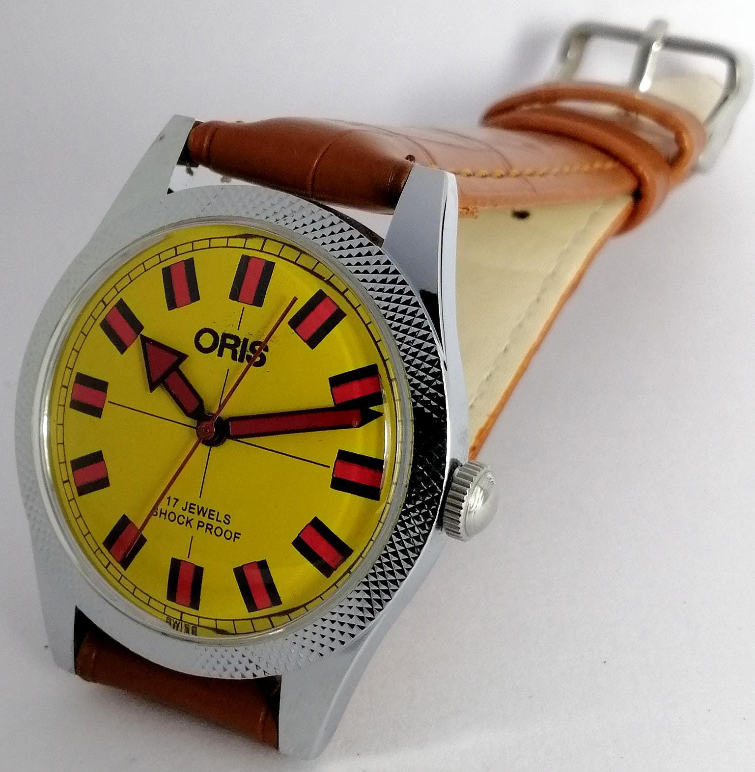 Rare Vintage Oris Yellow Dial Hand Winding FHF Movement ST-96 Swiss ...