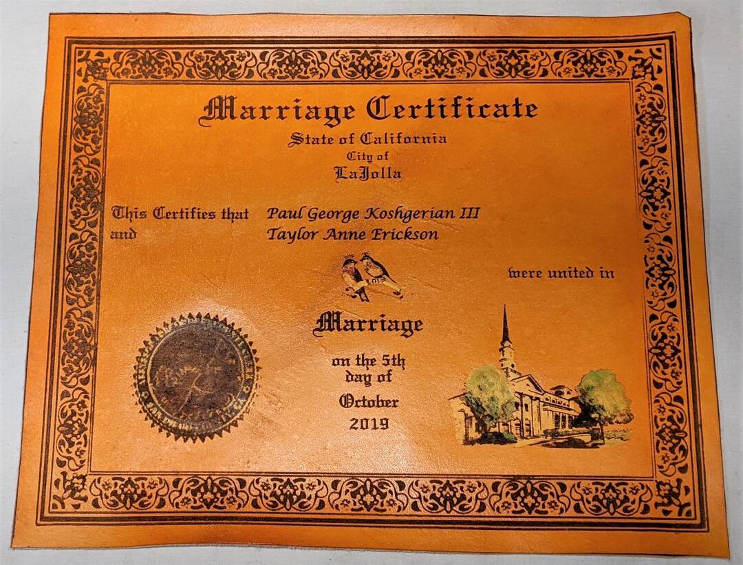 Custom Leather Marriage Certificate or Third Anniversary Scroll - Etsy ...