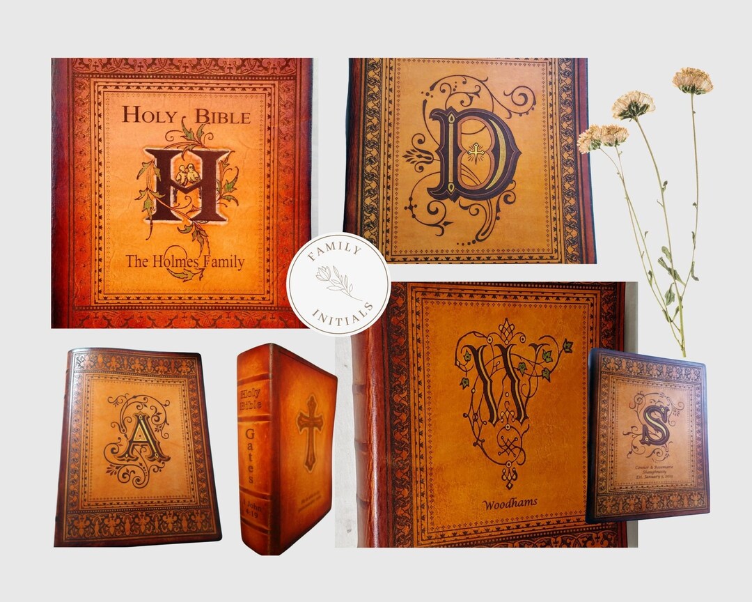 Handcrafted Leather Monogram Family Bible-anniversary or Wedding Bible ...