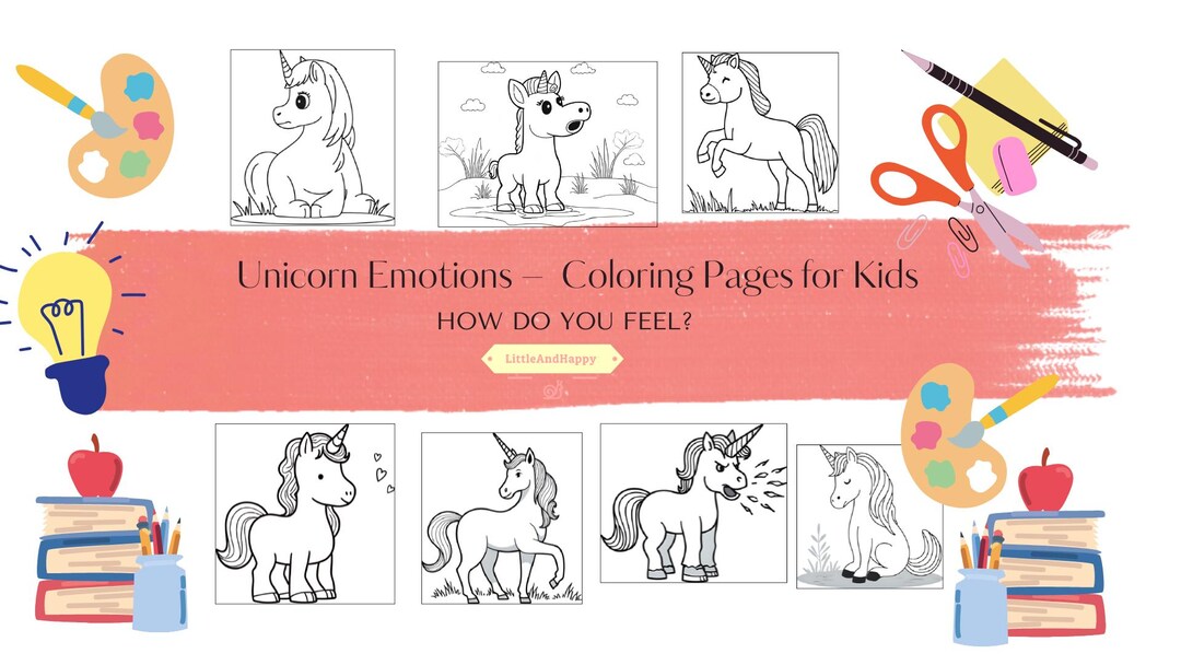Unicorn Emotions – 7 Feelings Coloring Pages for Kids - Etsy