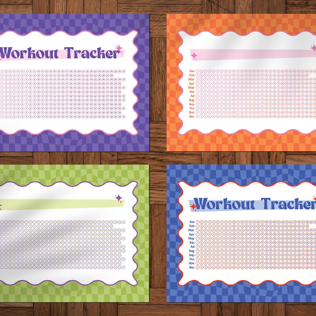 2026 Workout Bubble Calendar Tracker | Retro Checkers | Exercise Goal ...